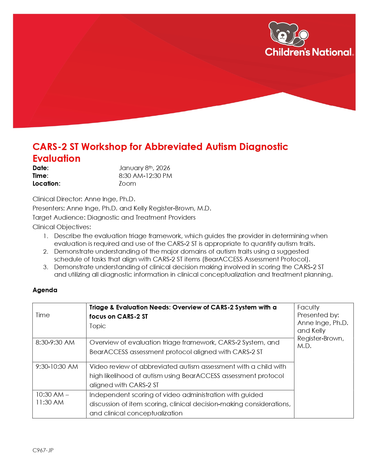 CARS-2 ST Workshop for Abbreviated Autism Diagnostic Evaluation ...